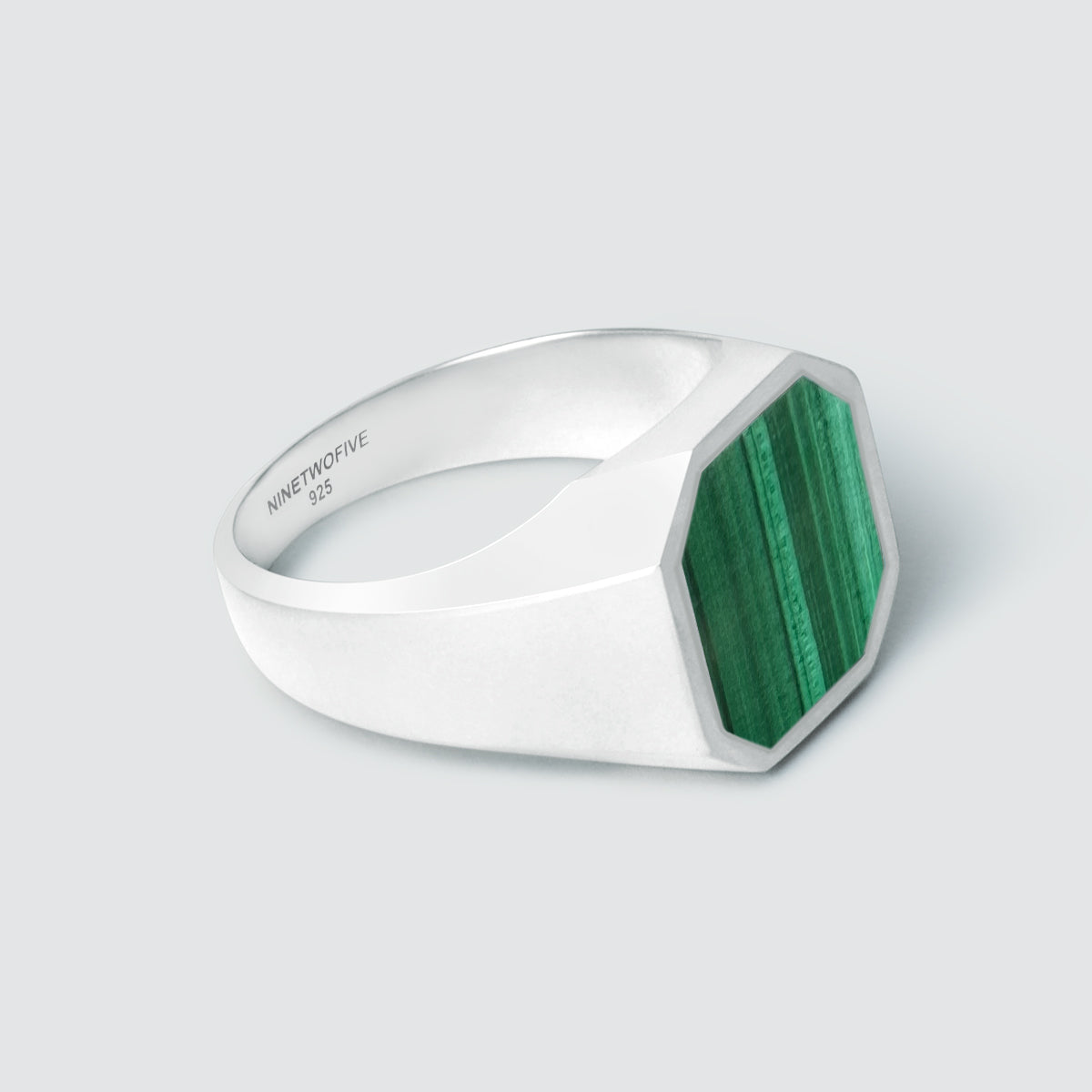 Malachite Stone Silver Signet Ring for Men - Zaid | NineTwoFive