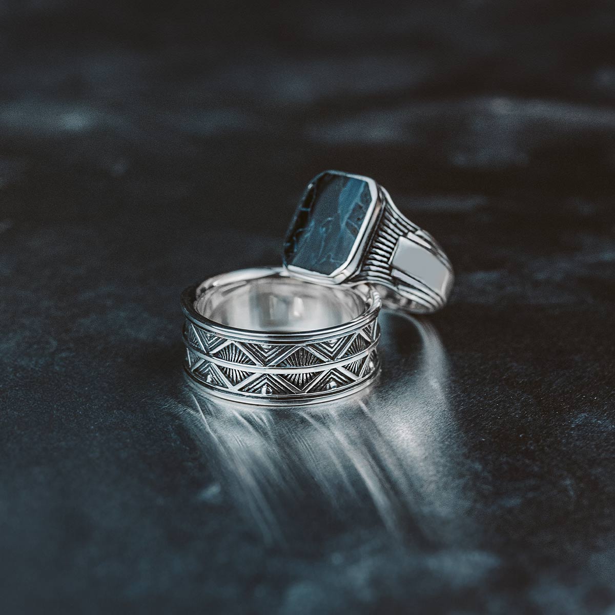 Modern Sterling Silver Art Deco Ring for Men Basel NineTwoFive