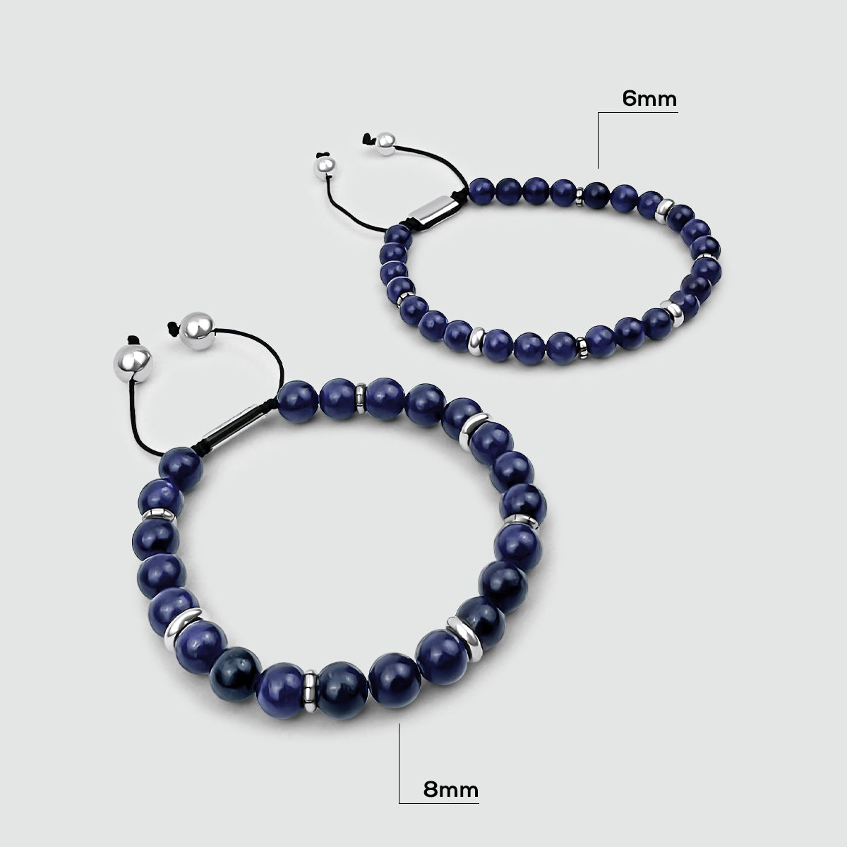 Kadar Adjustable Lapis Lazuli Beaded Bracelet in Silver 8mm